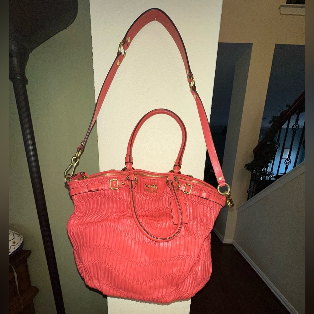 Coral Coach Madison Sophia Gathered Leather Bags - Gem